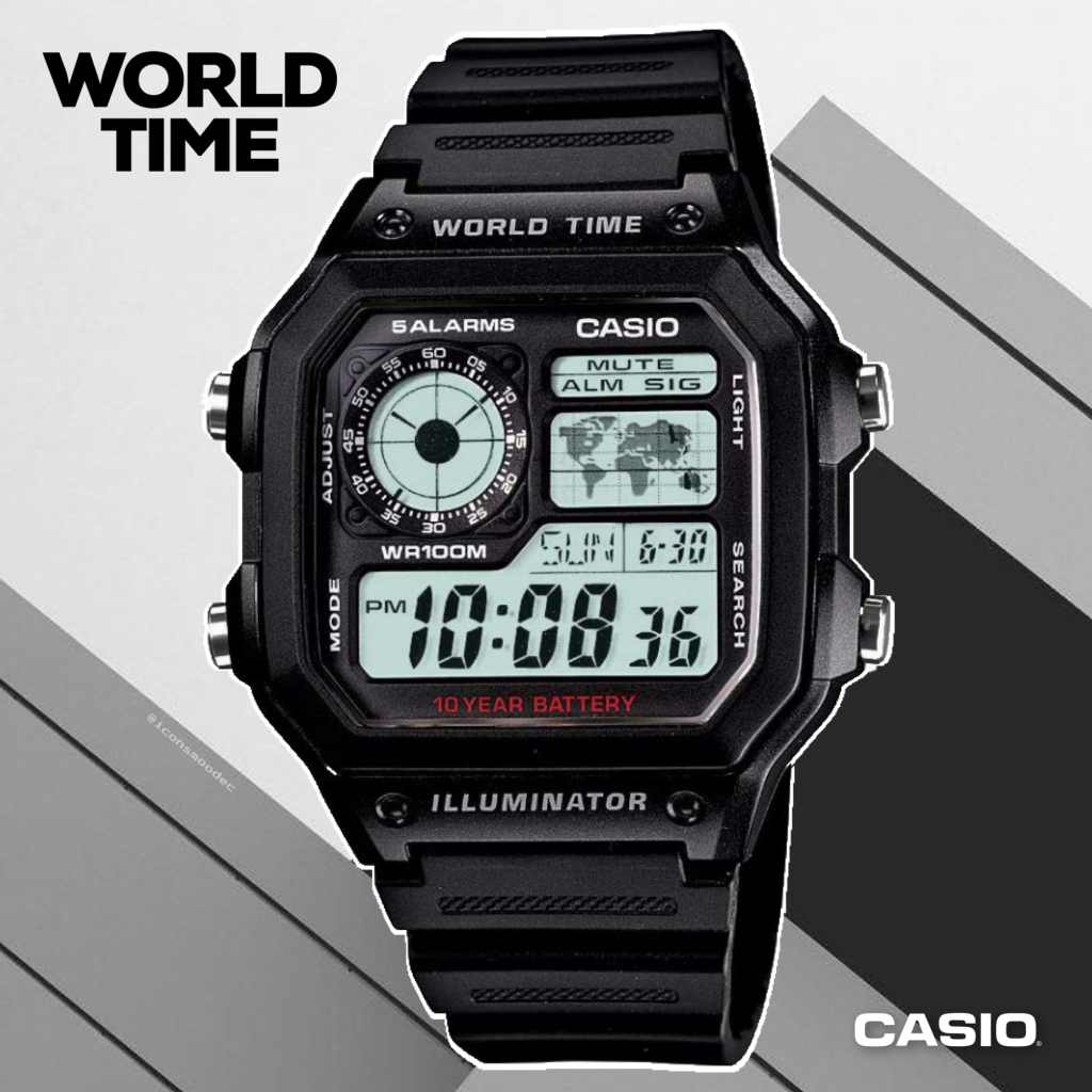 Reloj Casio Royale - Casio World Time AE-1200WH-1AV - ICONS MOOD